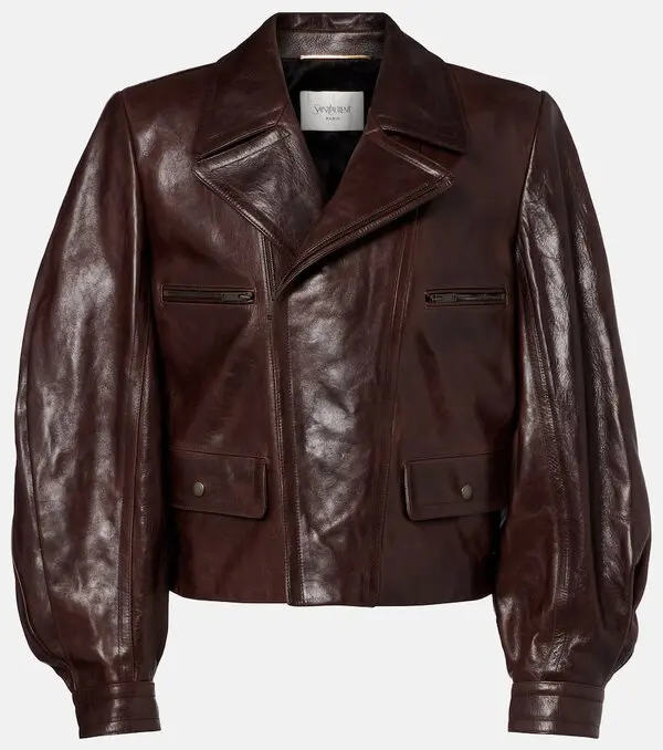 Saint Laurent Leather Biker Jacket - Brown