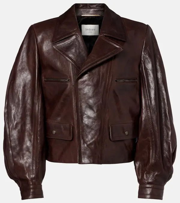 Saint Laurent Leather Biker Jacket - Brown