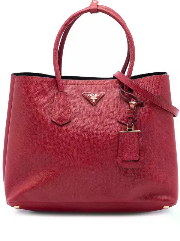 Prada 2010-2025 Large Saffiano Cuir Double Satchel - Red