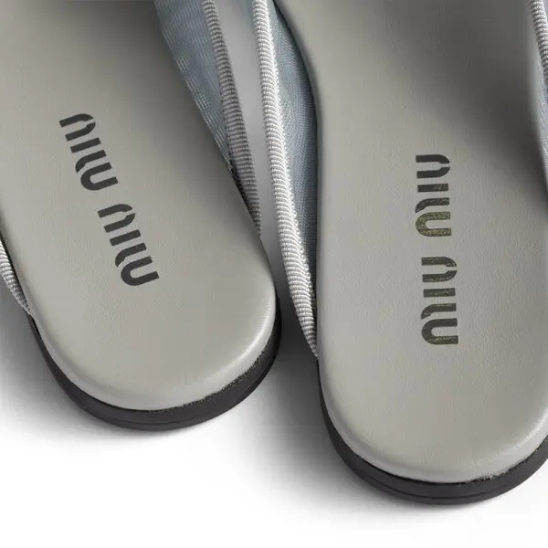 Miu Miu Mesh Fabric Slippers - Aluminum