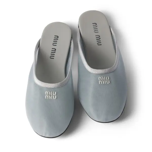 Miu Miu Mesh Fabric Slippers - Aluminum