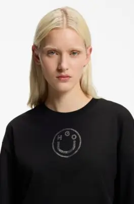 Hugo Cotton-jersey T-shirt With Rhinestone Logo