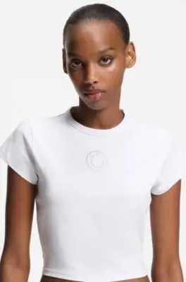 Hugo Stretch-cotton T-shirt With Rhinestone Logo