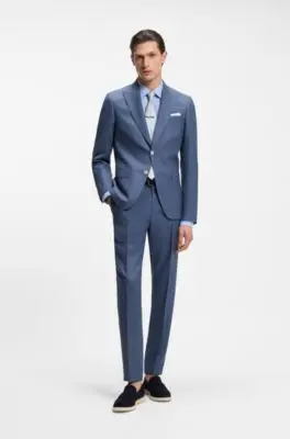 BOSS Slim-fit Trousers In Virgin Wool, Silk, And Linen - Light Blue