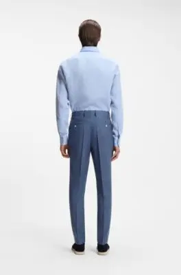 BOSS Slim-fit Trousers In Virgin Wool, Silk, And Linen - Light Blue