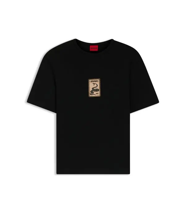 Hugo Embroidered-badge T-shirt In Cotton Terry - Black