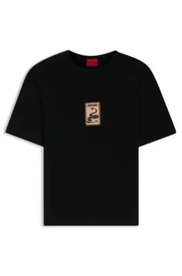 Hugo Embroidered-badge T-shirt In Cotton Terry - Black