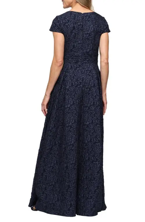 Alex Evenings Embossed Short Sleeve Maxi Dress