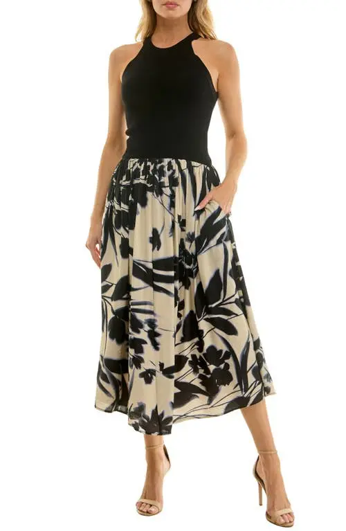 SOCIALITE Floral Print Fit & Flare Tank Dress - Black