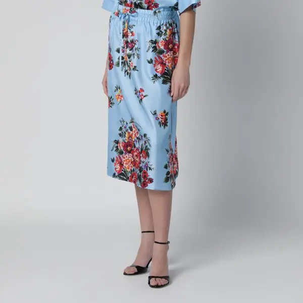 Dolce & Gabbana Floral Print Silk Twill Skirt