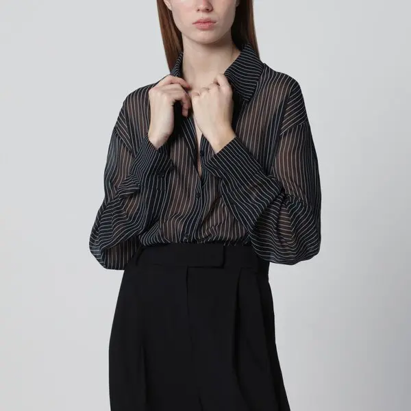 THE FRANKIE SHOP Peri Striped Semi-sheer Shirt