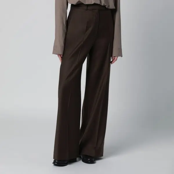 THE FRANKIE SHOP Flannel Wide Leg Trousers - Brown