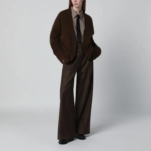 THE FRANKIE SHOP Flannel Wide Leg Trousers - Brown
