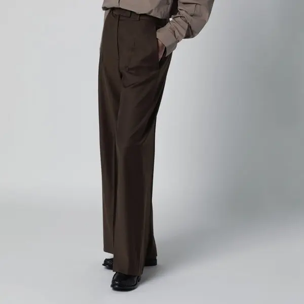 THE FRANKIE SHOP Flannel Wide Leg Trousers - Brown
