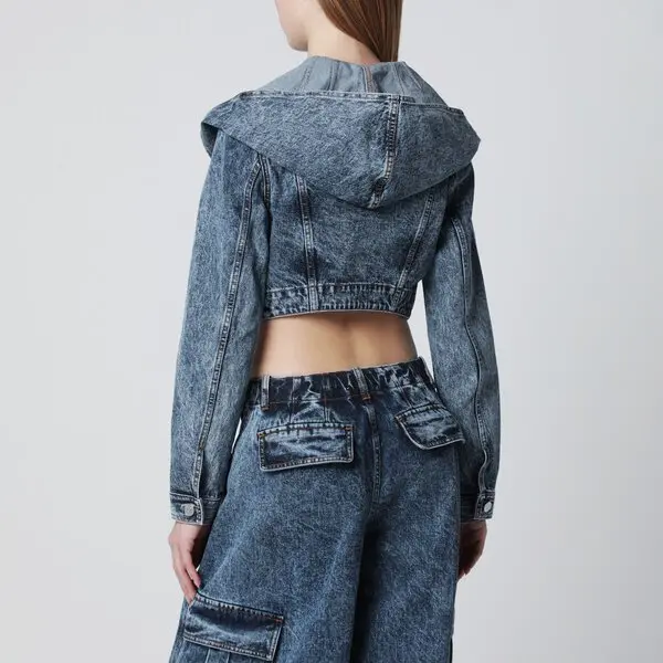 Alaïa Denim Hooded Cropped Jacket - Blue