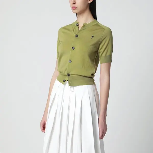 AMI Paris De Coeur Wool Cardigan - Green