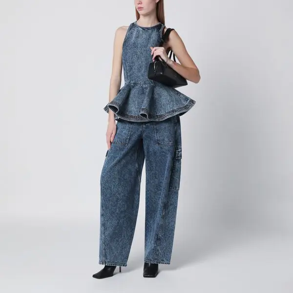 Alaïa Wide Leg Denim Trousers With Split Leg Detail