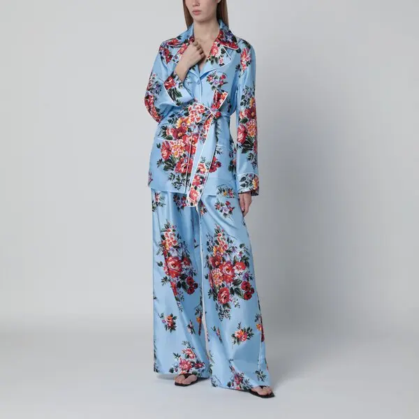 Dolce & Gabbana Floral Print Silk Twill Shirt - Light Blue