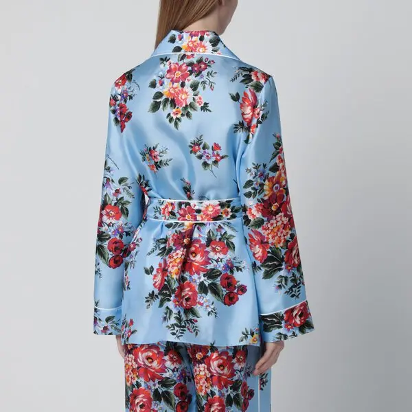 Dolce & Gabbana Floral Print Silk Twill Shirt - Light Blue