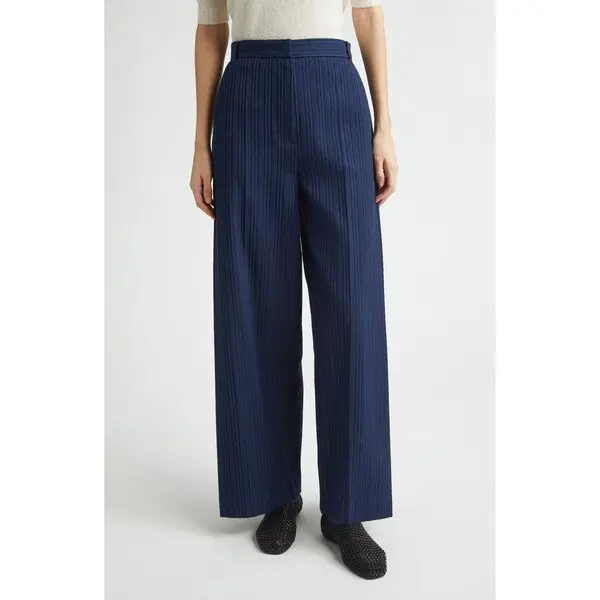 EENK Side Tuck Cotton Blend Jacquard Knit Wide-leg Pants