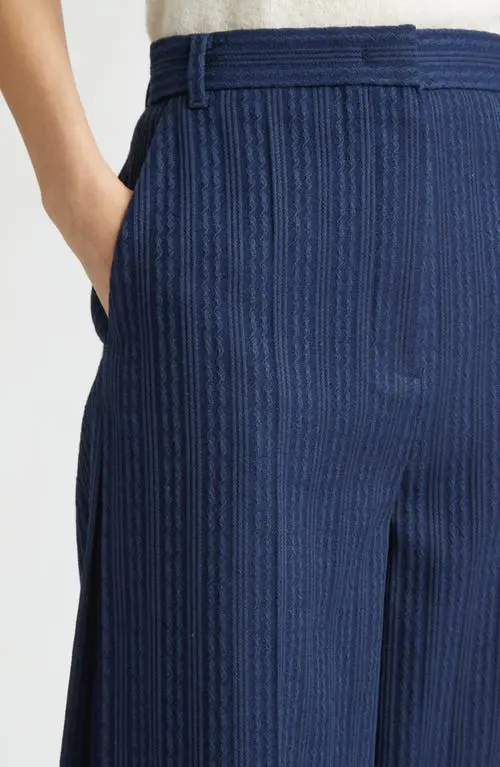 EENK Side Tuck Cotton Blend Jacquard Knit Wide-leg Pants