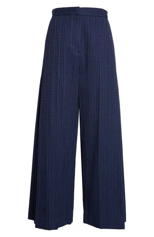 EENK Side Tuck Cotton Blend Jacquard Knit Wide-leg Pants