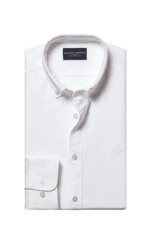 CHARLES TYRWHITT Plain Button-down Stretch Washed Oxford Shirt