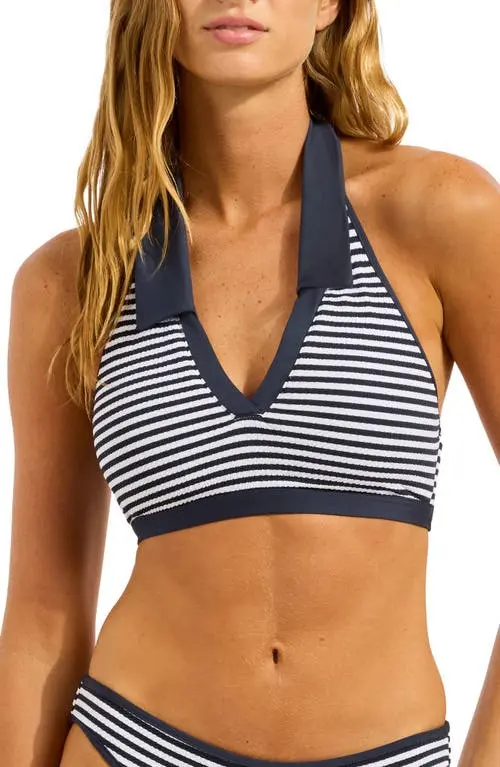 Seafolly Stripe Collar Halter Bikini Top - True Navy