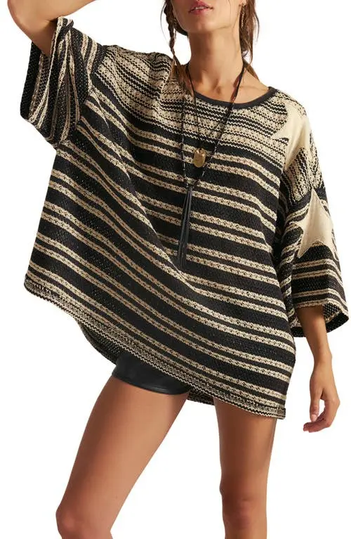 Free People Striped Crochet Oversized T-shirt - Oreo Combo