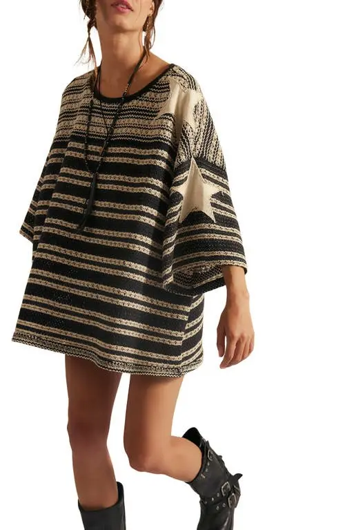 Free People Oversized Crochet T-shirt With Star Appliqués