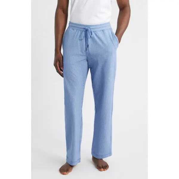 Daniel Buchler Pinstripe Seersucker Pajama Pants - Blue Stripe