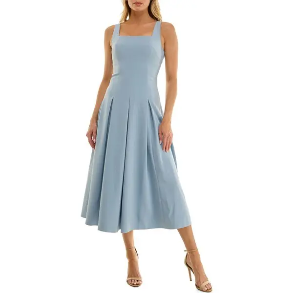 SOCIALITE Pleated Sleeveless Midi Fit-and-flare Dress - Blue