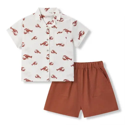 MILKBARN Linen Buttonup Shirt And Shorts Set - Cream Lobster