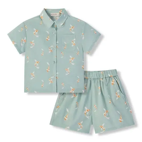 MILKBARN Linen Buttonup Shirt And Shorts Set - Swimming Koi