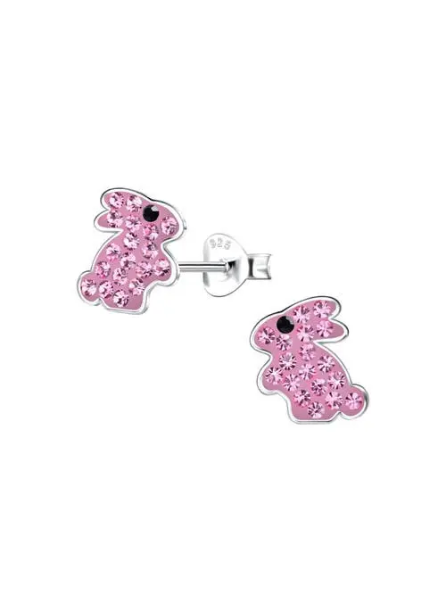 MIA BELLE GIRLS Sterling Silver Crystal Easter Bunny Stud Earrings - Metallic Silver