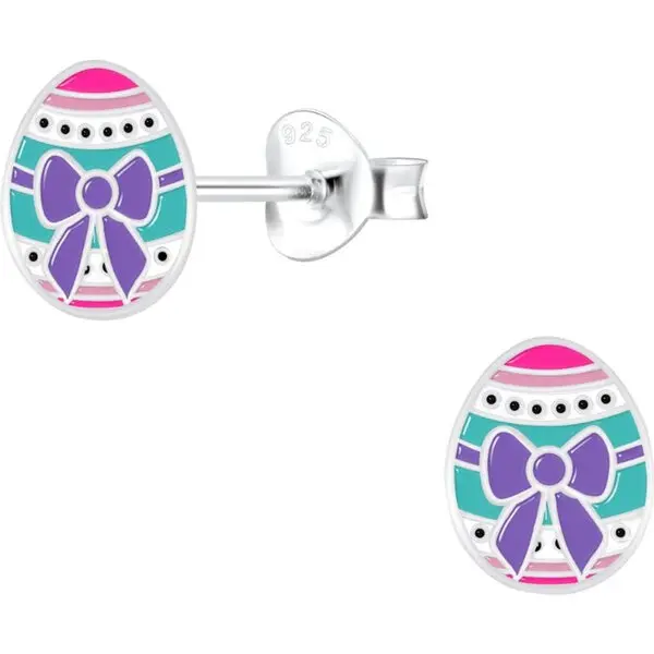 MIA BELLE GIRLS Sterling Silver Easter Egg Stud Earrings - Metallic Silver