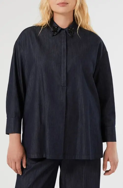 Marina Rinaldi Abile Beaded Collar Denim Jacket