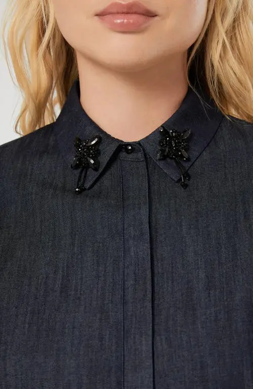 Marina Rinaldi Abile Beaded Collar Denim Jacket