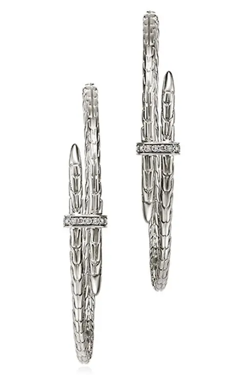 John Hardy Large Spear Hoop Diamond Earrings - Silver