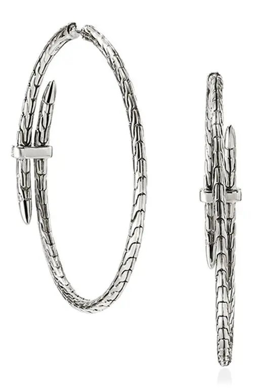 John Hardy Spear Hoop Earrings With Diamonds - Silver