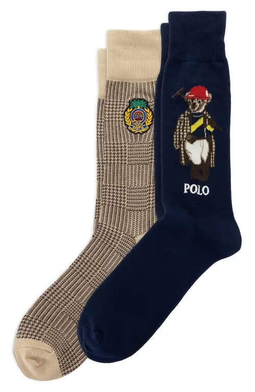 Polo Ralph Lauren Assorted 2-pack Polo Society Bear Cotton Blend Dress Socks - Navy