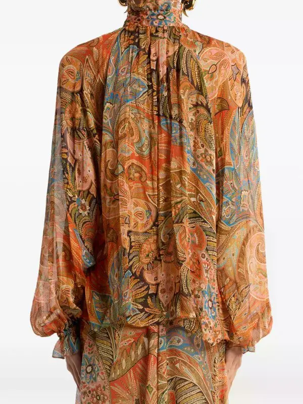 Etro Ruffled Paisley Silk Shirt - Orange