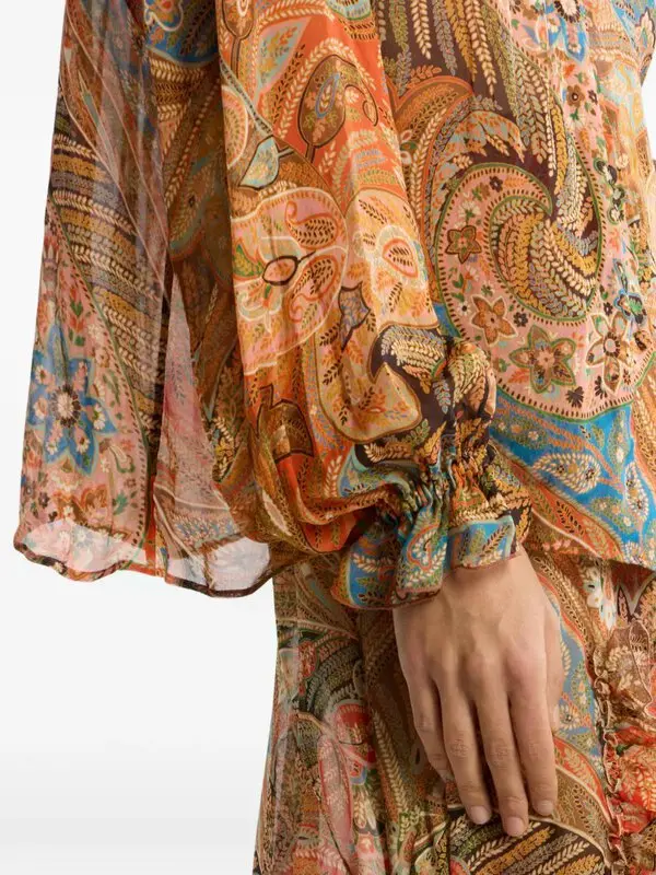 Etro Ruffled Paisley Silk Shirt - Orange