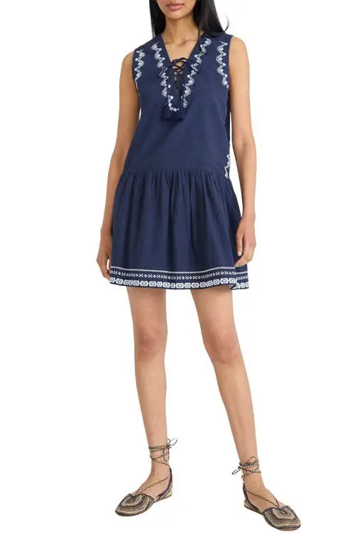 THE GOOD JOURNEY Sleeveless Cotton Minidress With Embroidery - Indigo