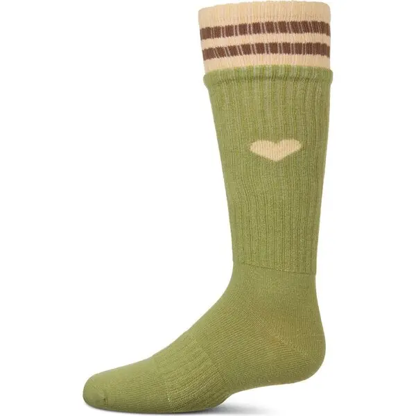 MEMOI Ribbed Heart And Stripes Knee Socks - Green