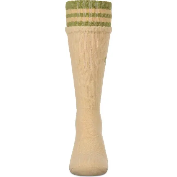 MEMOI Ribbed Heart And Stripes Knee Socks - Tan