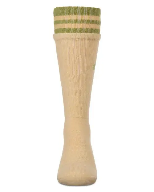 MEMOI Ribbed Heart And Stripes Knee Socks - Tan