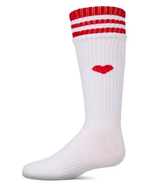 MEMOI Ribbed Heart And Stripes Knee Socks - White