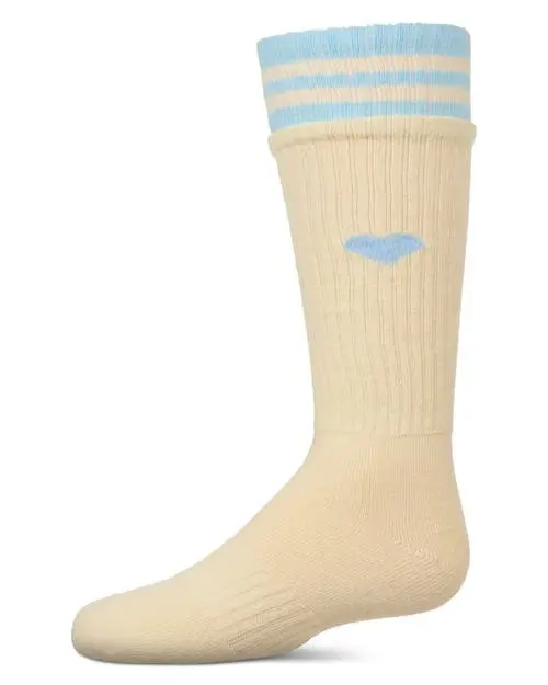 MEMOI Ribbed Heart And Stripes Knee Socks - Winter White