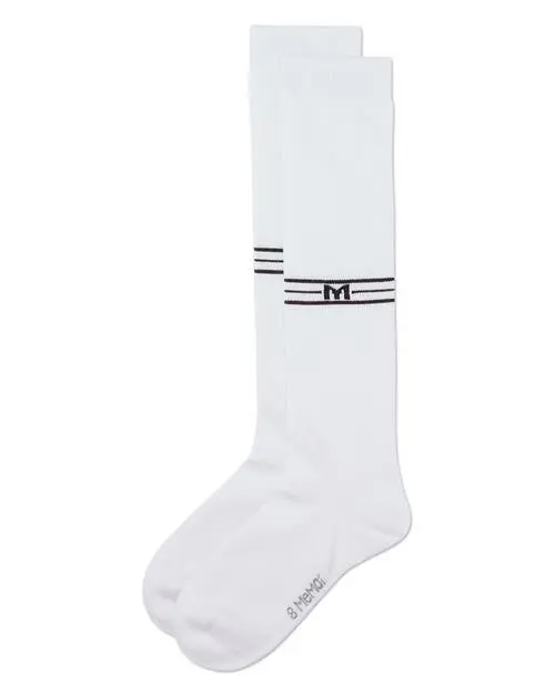 MEMOI Stretch Multi Stripe Graphic Knee Socks - White